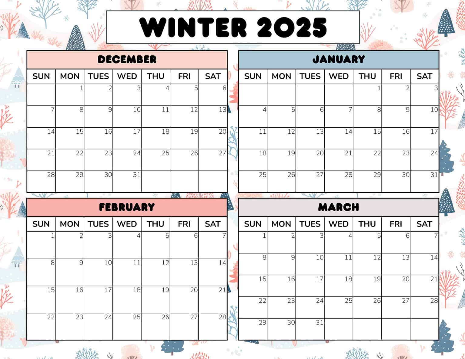 Free Winter Calendar Printable: 2025 & 2026 PDF