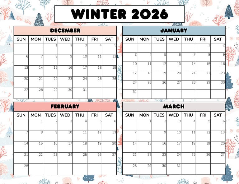 Free Winter Calendar Printable: 2025 & 2026 PDF