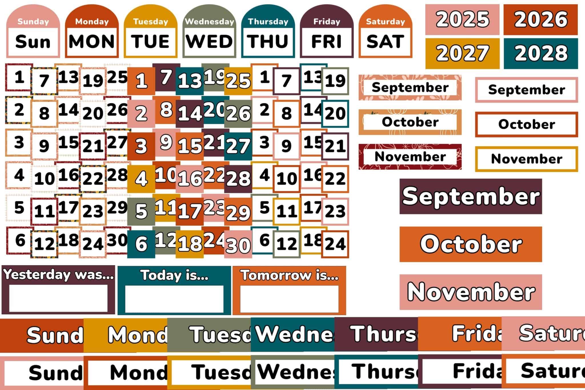 FREE Printable Classroom Calendar Kits