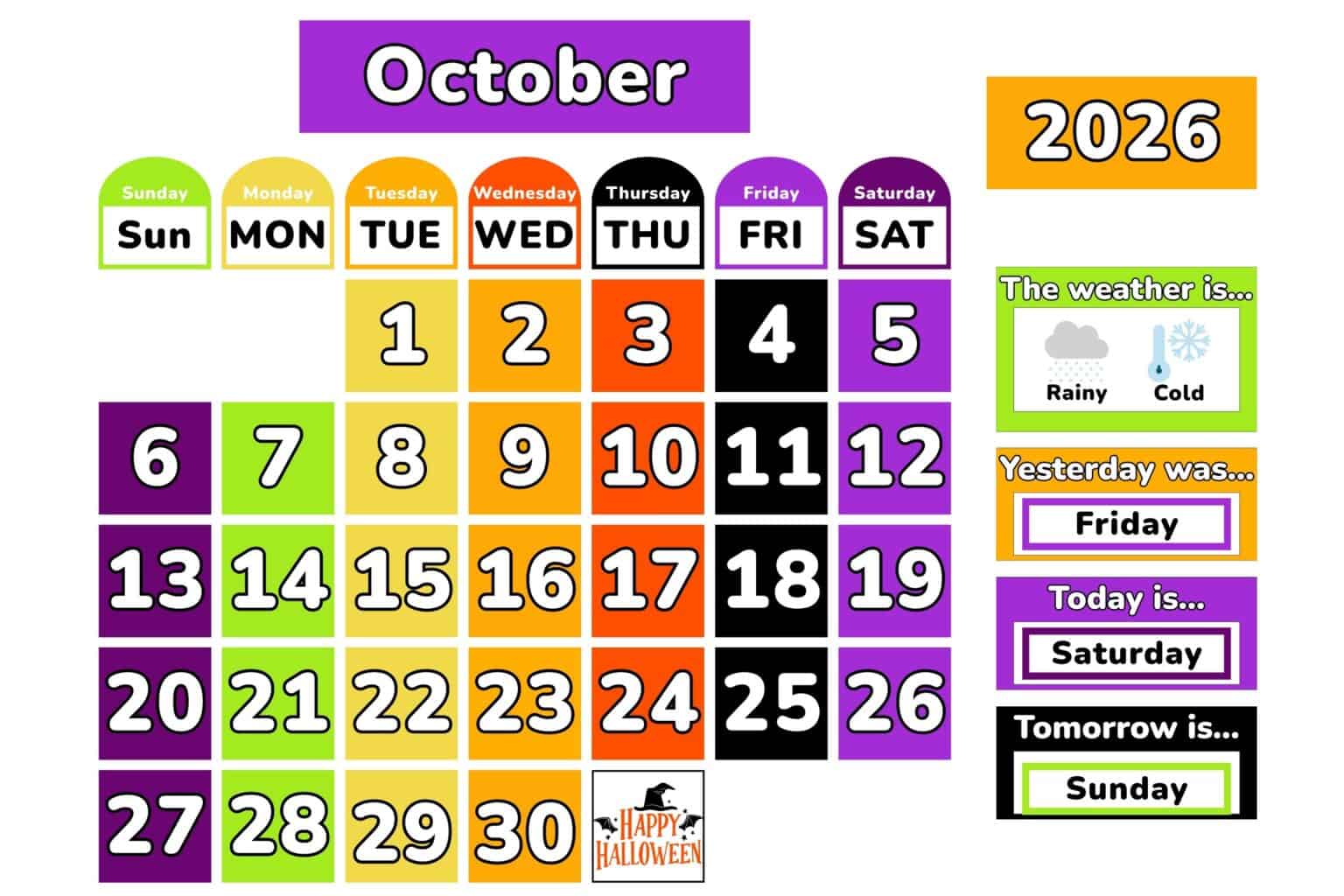 FREE Printable Classroom Calendar Kits