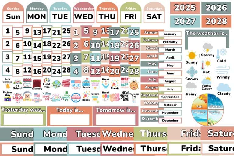 FREE Printable Classroom Calendar Kits