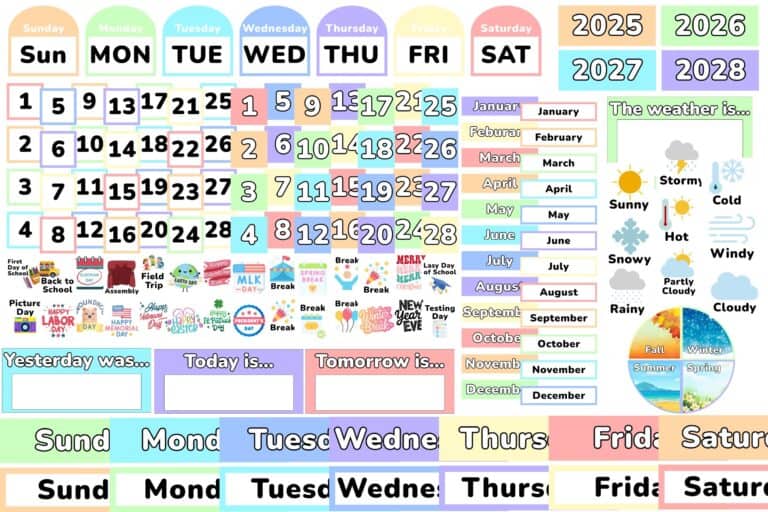 FREE Printable Classroom Calendar Kits