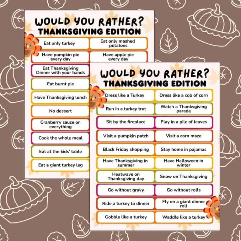Printable Thanksgiving Would You Rather Questions