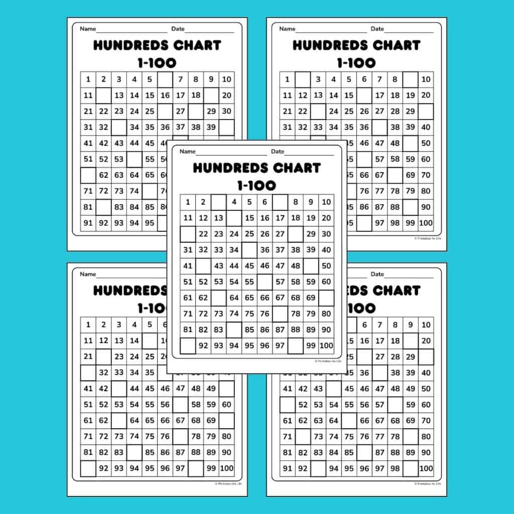 Hundreds Chart Missing Numbers Worksheets