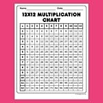 Free Printable Multiplication Chart 12 by 12