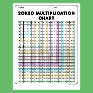Free Printable Multiplication Chart 20x20