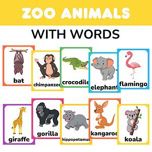 Free Zoo Animal Flashcards with Words