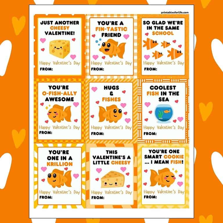 Free Printable Goldfish Valentines for Kids