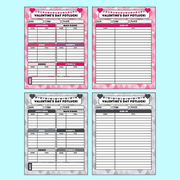 Printable Valentine's Day Potluck Sign Up Sheet