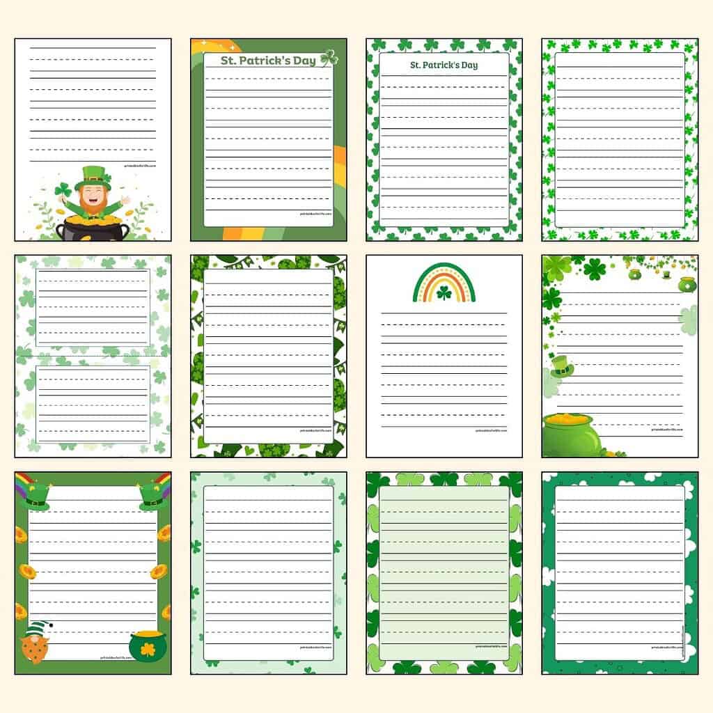 Free St. Patrick's Day Handwriting Paper for Kindergarten