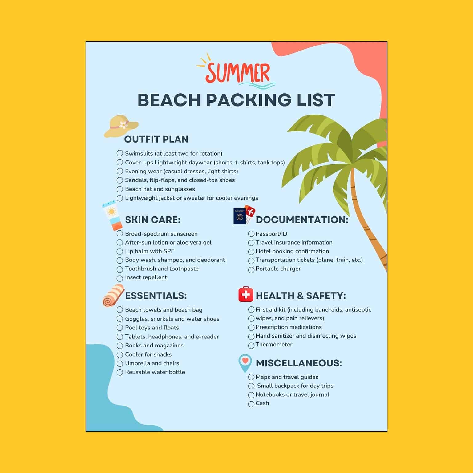 Beach Packing List Free Printable: Easy Vacation Checklist