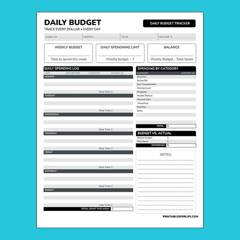 Free Daily Budget Template PDF | Simple Weekly Budget Tracker