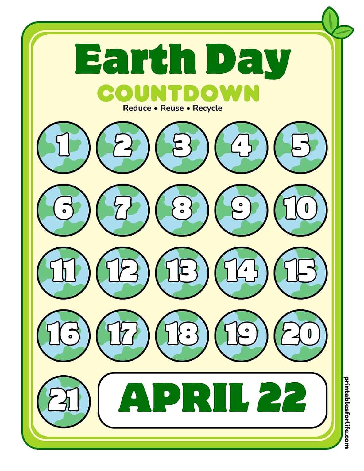 Free Earth Day Countdown Calendar: Printable for Classrooms and Homes