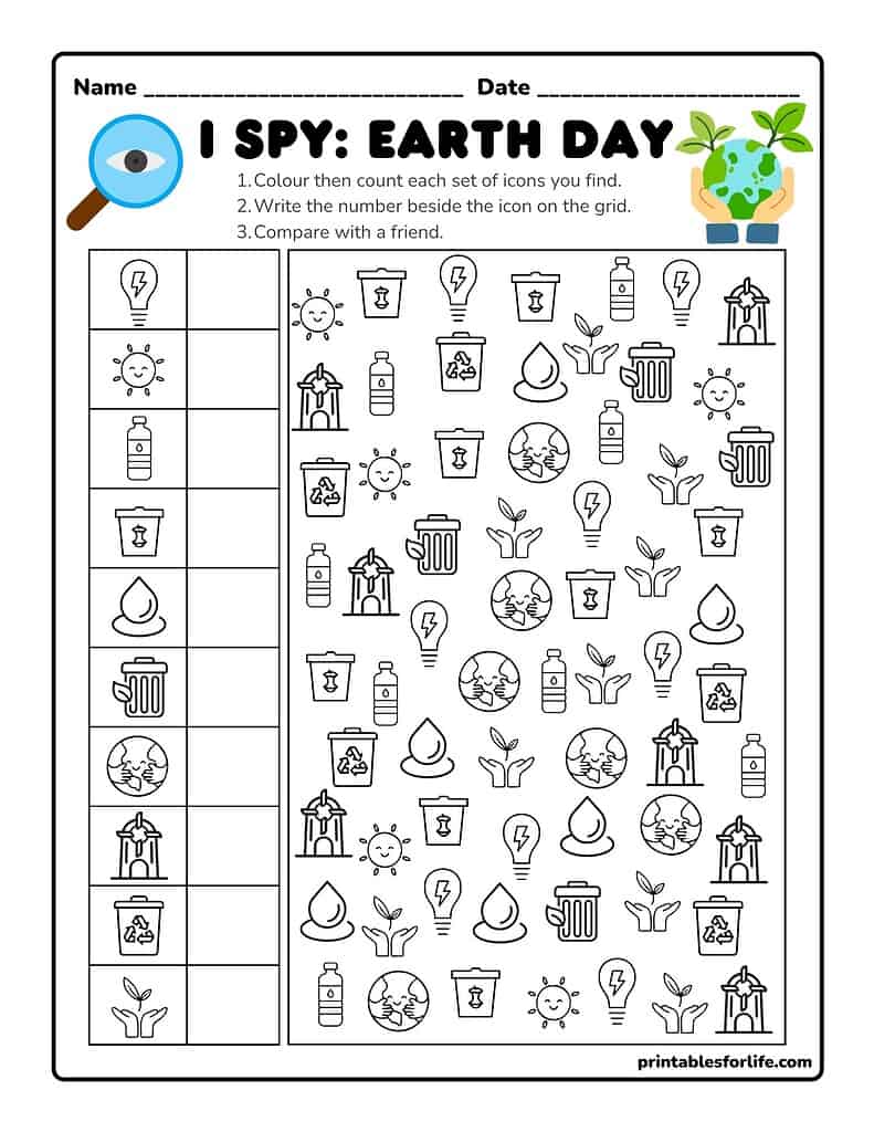 FREE Earth Day I Spy Worksheet for Kids