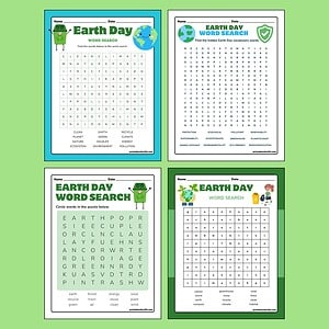 Earth Day Word Search Free Printable Set of 4 Puzzles