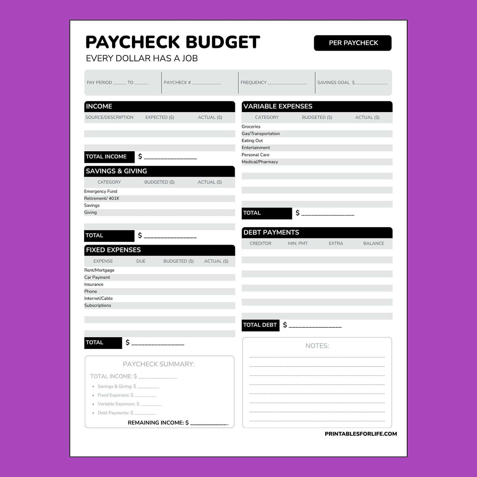 Free Paycheck Budget Template: Paycheck to Paycheck Planning