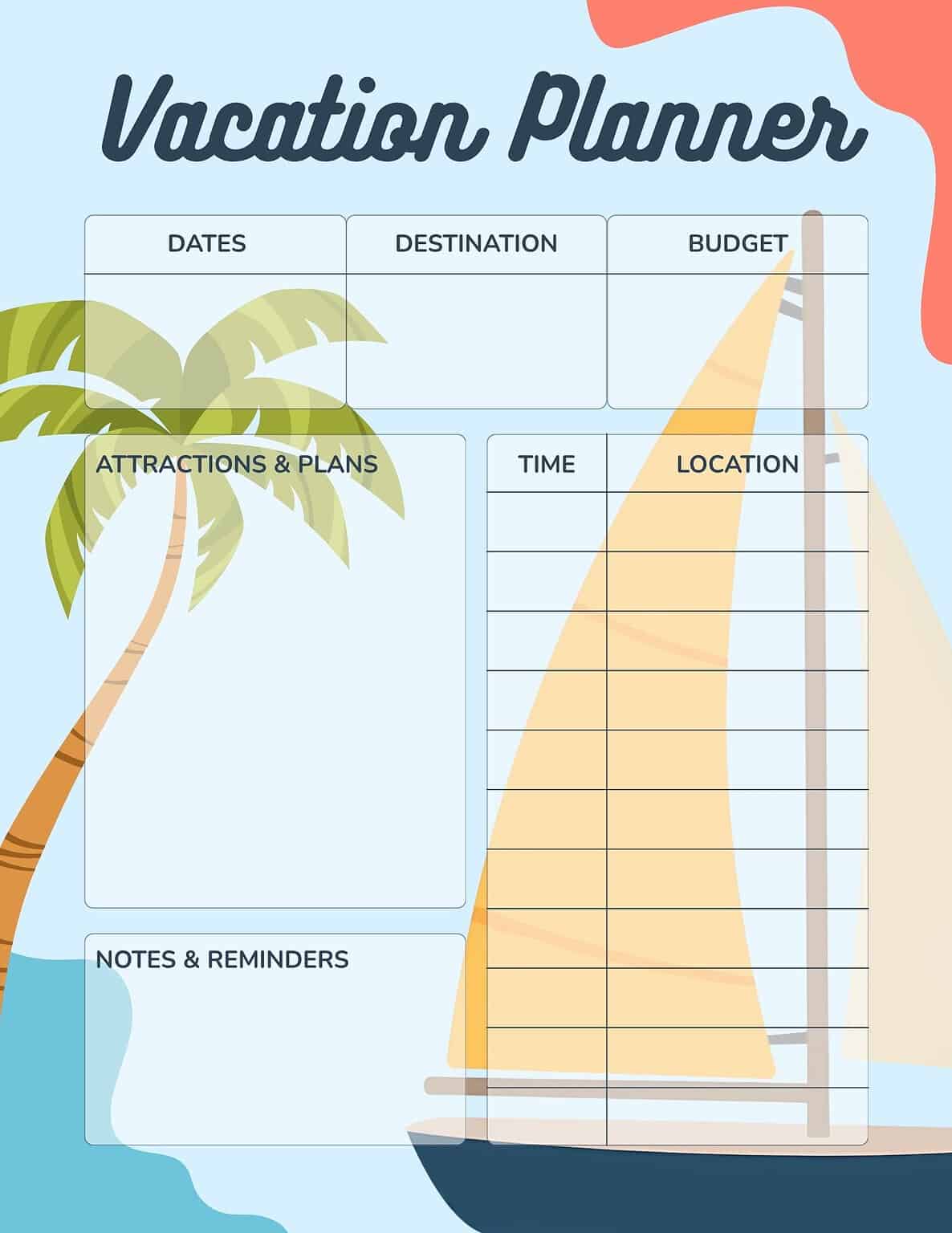 Free Vacation Planner Template: Travel Planner