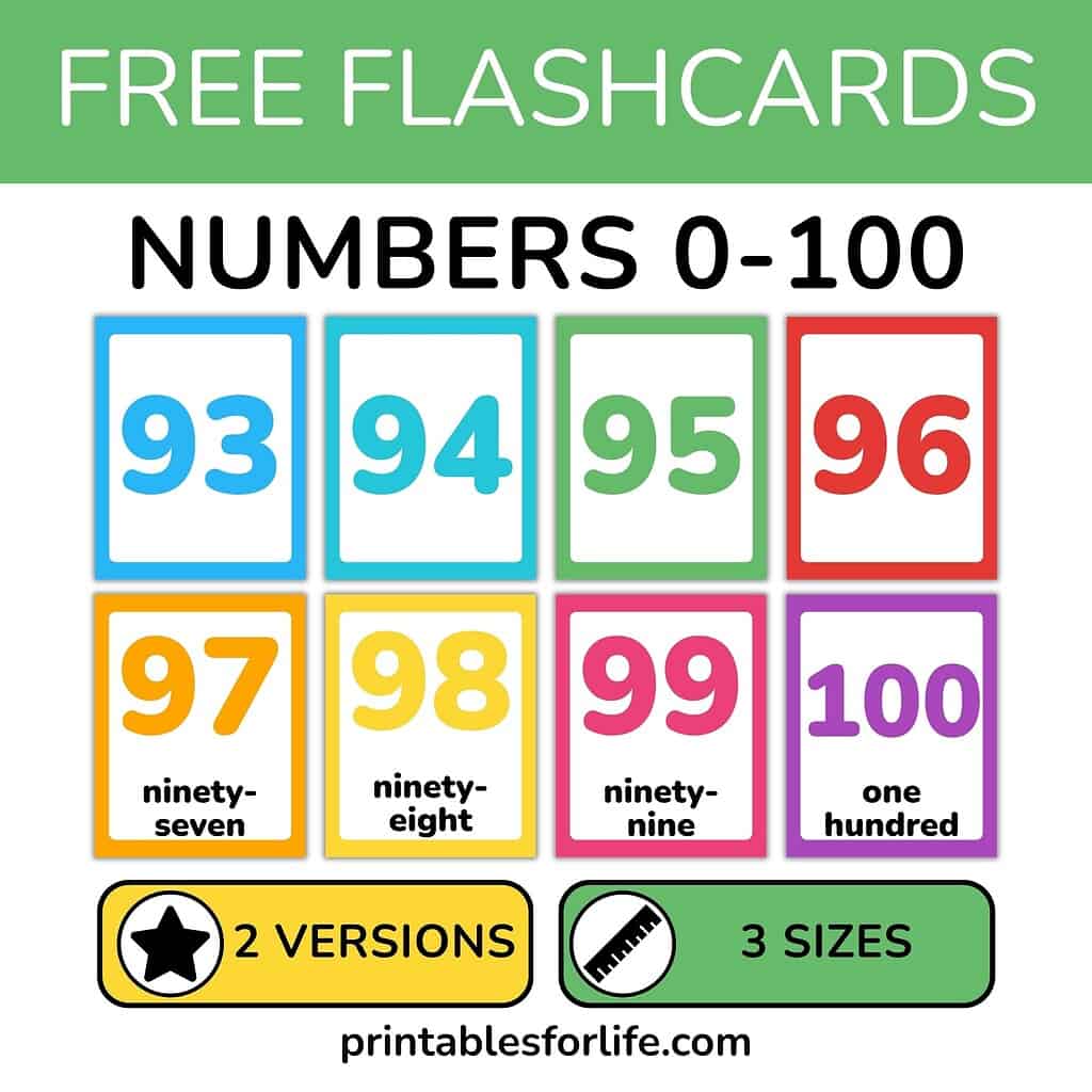 Free Printable Number Flashcards 0–100